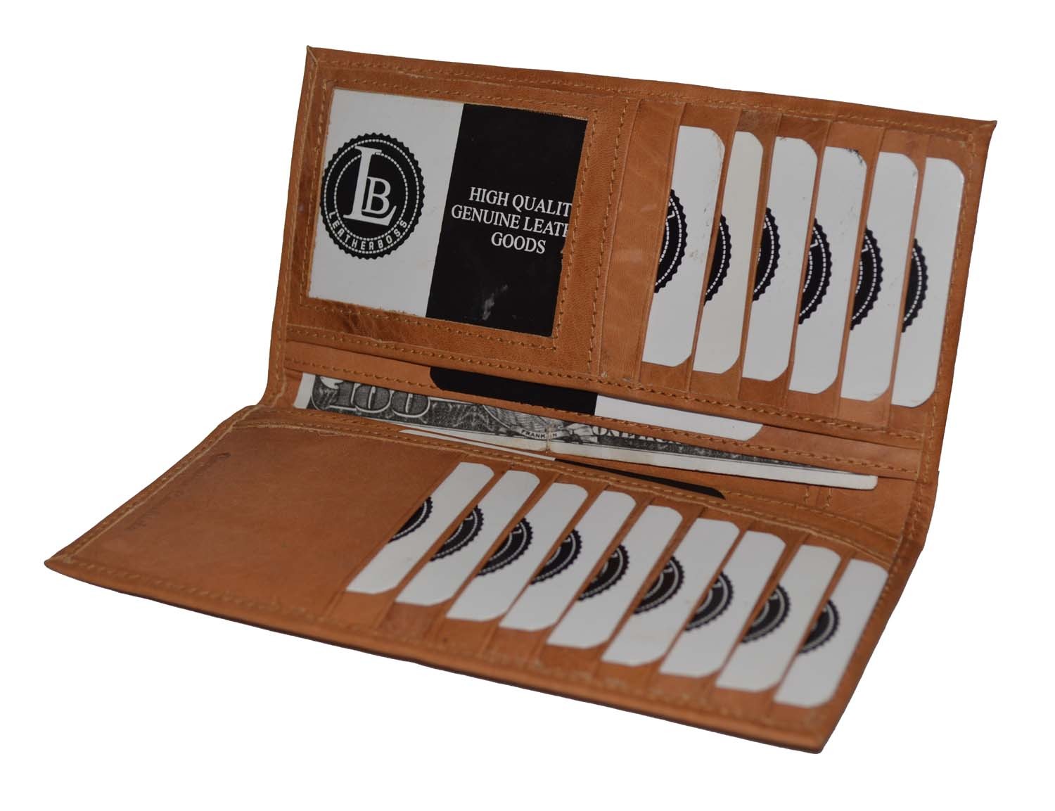 Leatherboss Genuine Leather Checkbook Cover Wallet with Credit Card ...