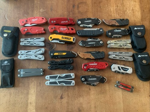 Lot Of 23 Multi Tools Knives Box Cutters Husky Milwaukee Stanley Dewalt ...
