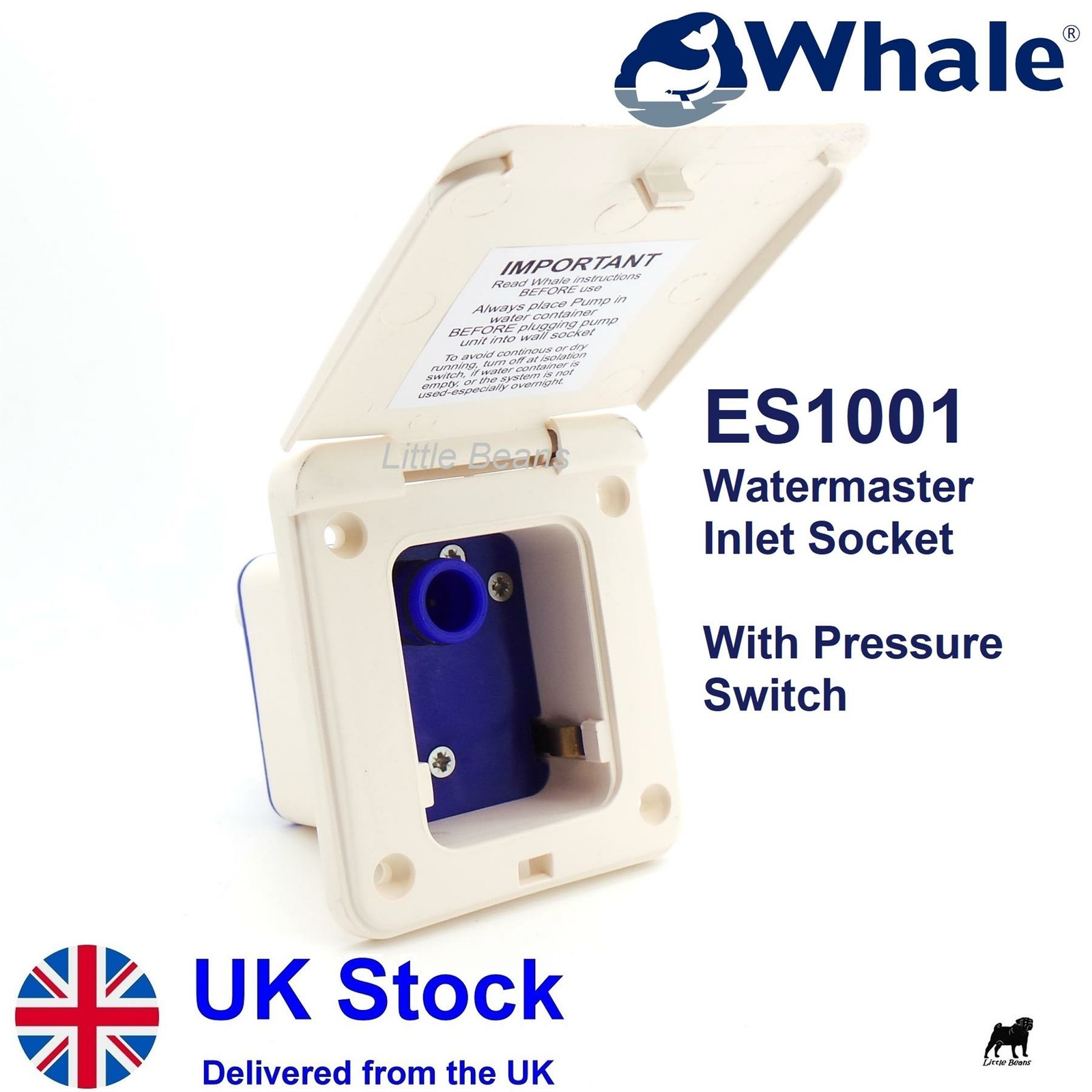 WHALE Watermaster Water Inlet Socket Ivory c/w Pressure Switch Caravan ...