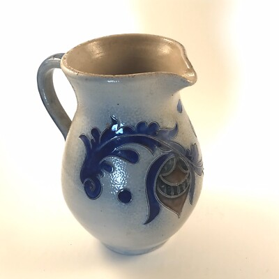 HANDARBEIT Germany Salt Glazed Blue Gray Hand Painted Stamped Pottery ...