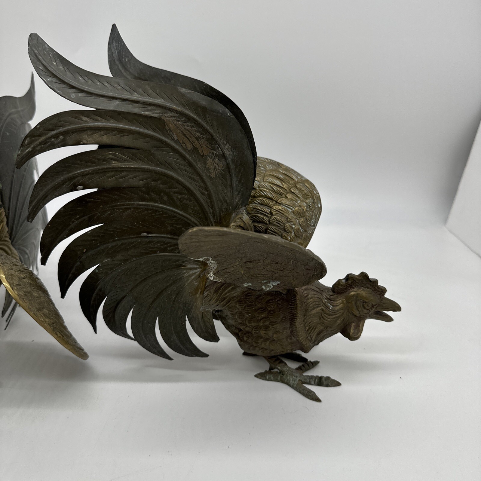 Brass Fighting Chickens Roosters. Vintage statues in fighting stances ...