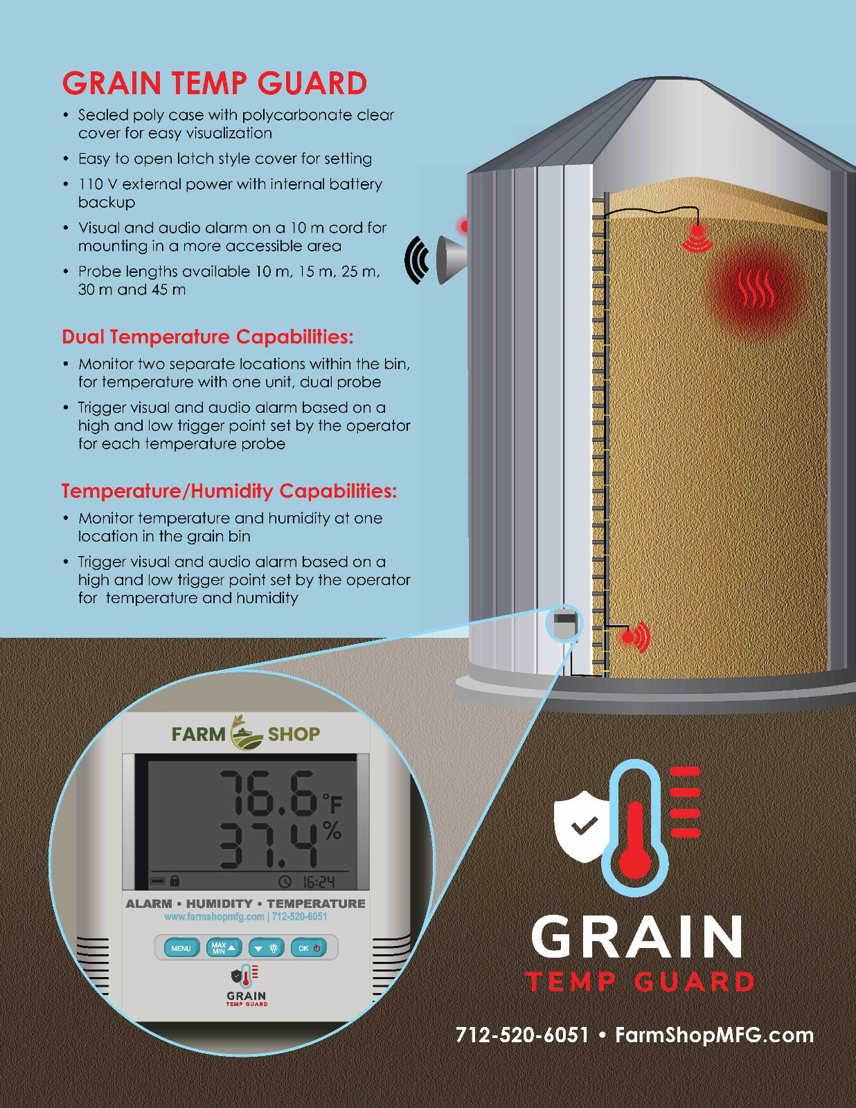 Grain Temp Guard, bin temperature moisture monitoring alarm system | eBay