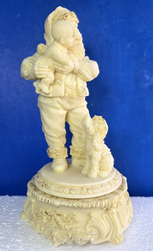 Santa Claus w Child & Dog WHITE Music Box Simson Giftware "SC is Coming ...