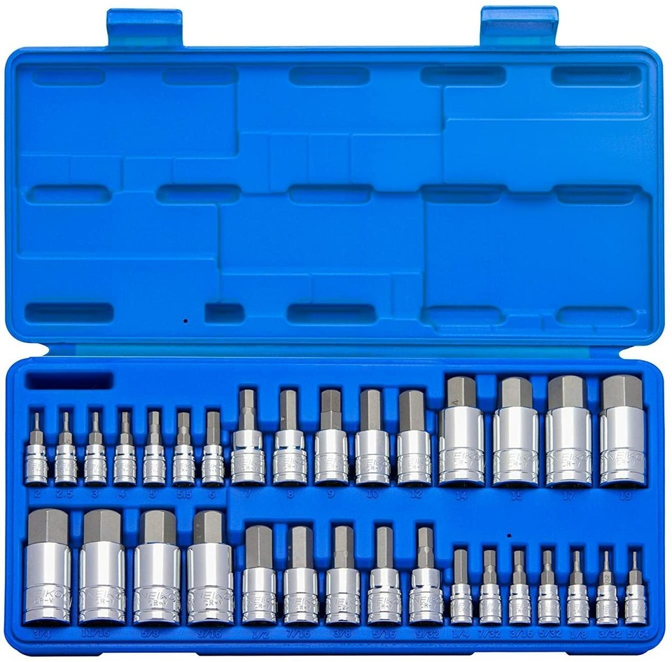 32pcs Master Hex Bit Socket Set 1/4" 3/8" 1/2" Drive SAE Metric for ...