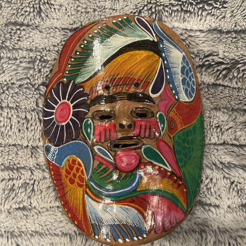 Vintage Mexican Folk Art Terra Cotta Clay Face Mask Jungle Multi Color ...