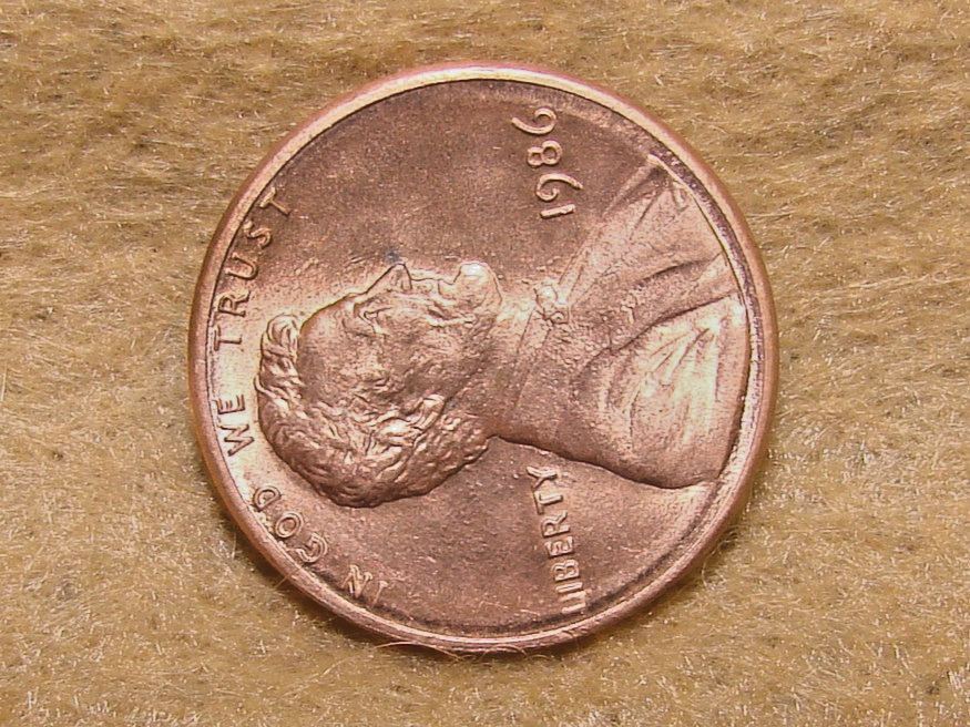 1986 Lincoln Memorial Penny Coin No Mint Mark Liberty "L" in Rim Cent ...