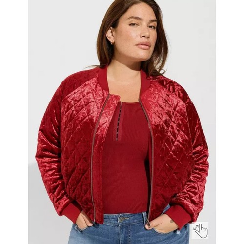 Torrid Red Velvet Bomber Jacket 1x New | eBay