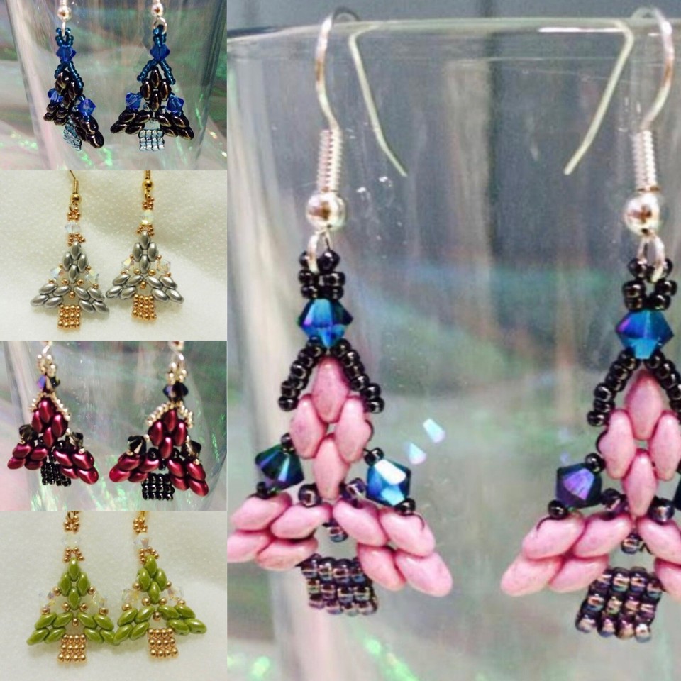 Christmas Tree Earrings Beaded Superduo Earrings Kit Red Silver | eBay UK