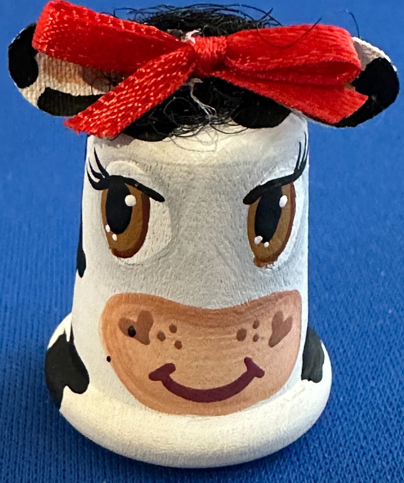 Rare Vintage Gimbels Thimbles Wooden Hand painted Smiling Cow Thimble ...