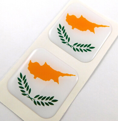Cyprus flag Square Domed Decal Emblem car bike gel stickers 1.5" 2pc ...