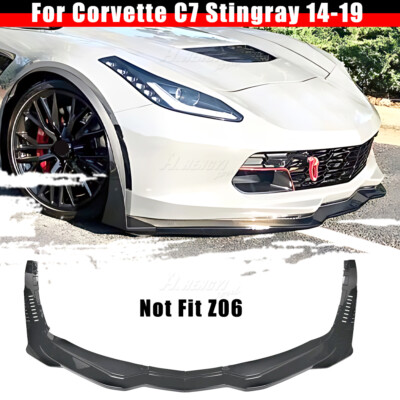 Z06 Stage 3 Style Gloss Blk Front Lip W/Winglets For 14-19 Corvette C7 ...