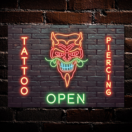 Tattoo Body Piercing Shop OPEN Neon Effect Sign Wall Decor Gift Metal ...