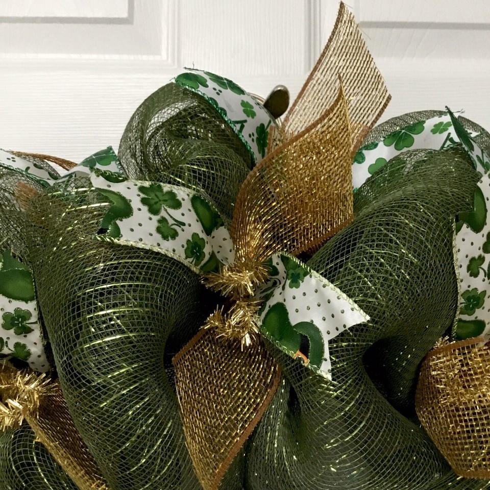 Lucky Shamrock St Patricks Day Wreath Handmade Deco Mesh | eBay