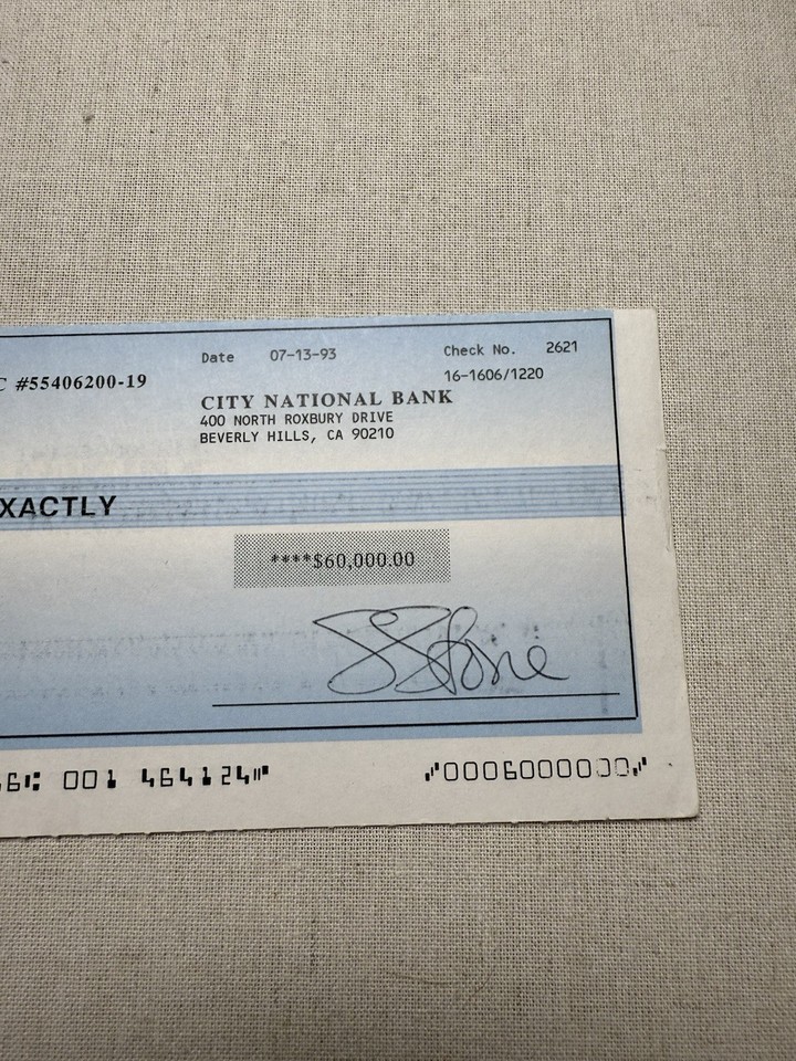Sharon Stone Signed 1993 Check to Shearson Lehman Brothers – $60k ...