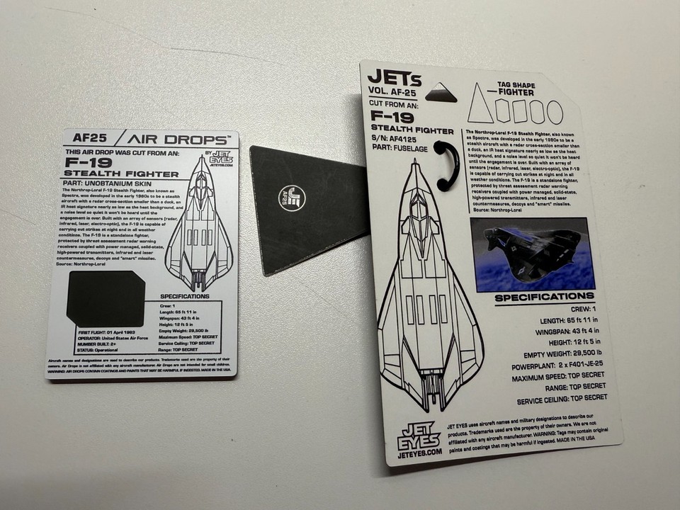 Jet Eyes F-19 Stealth Fighter Tag + Air Drop Limited Set 13/99 | eBay