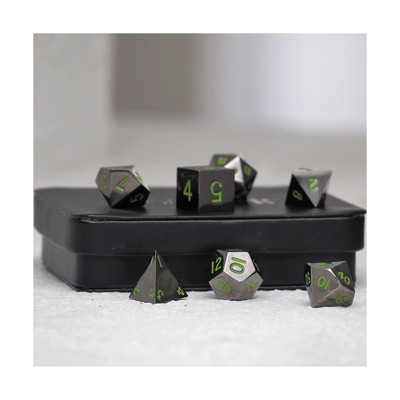 Medal Dice Poly Set Gun Metal w/Green - Standard Case (7) New | eBay