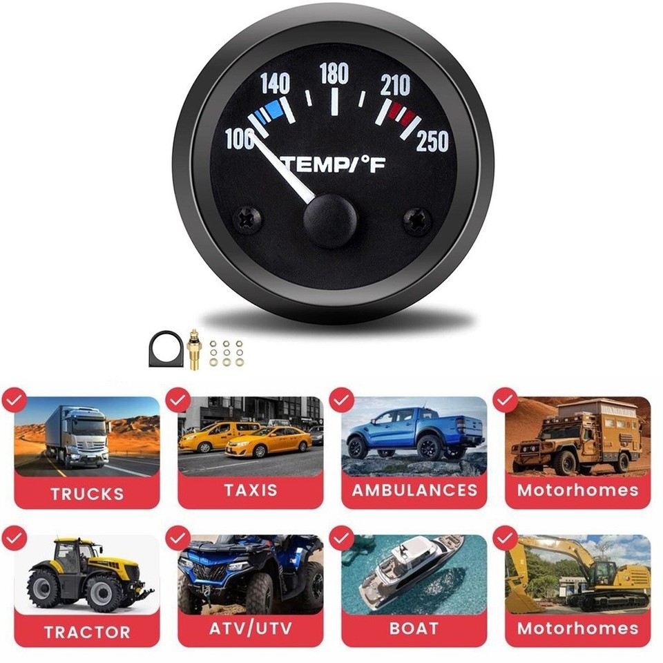 Car Water Temperature Gauge 12V 2 Inch 52MM Fahrenheit Measurement ...