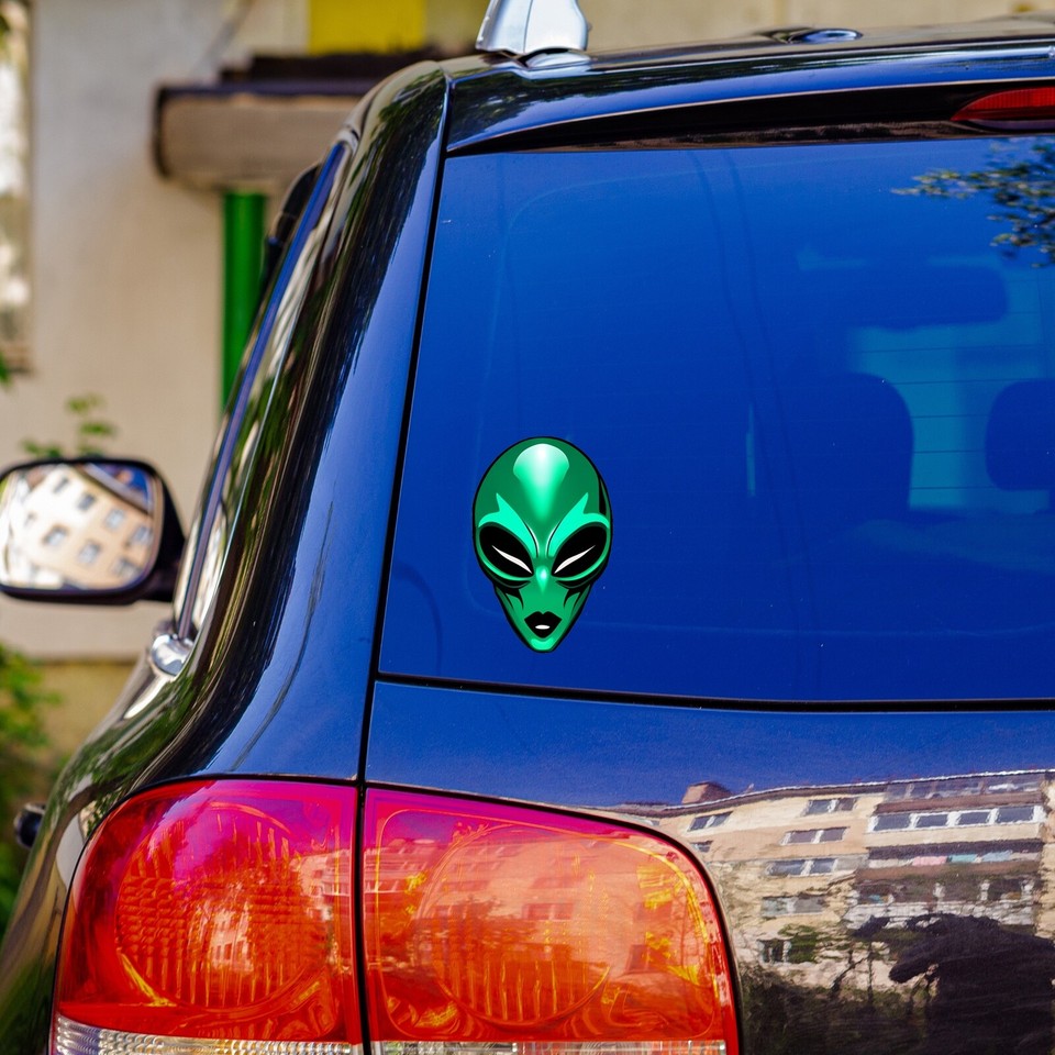 ALIEN Head Sticker Believe UFO Space Extra Terrestrial Vinyl Car Bumper ...