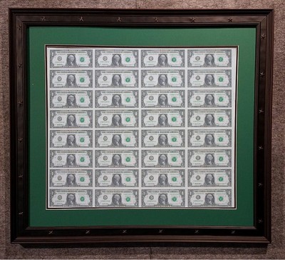 CUSTOM black FRAME DOUBLE MAT FOR 1, 2, 5, 20 bill 32 Uncut Sheet of ...