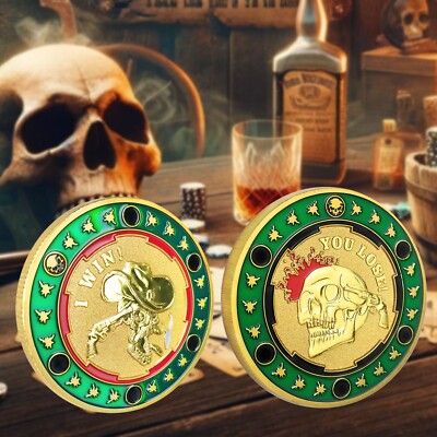Good Luck Skull Challenge Coin I Win You Lose Double sided Heads Or ...