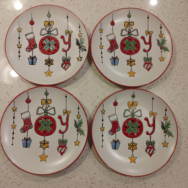Set of 4 Spectrum Designz JOY Christmas Ornaments Salad Dessert Side ...