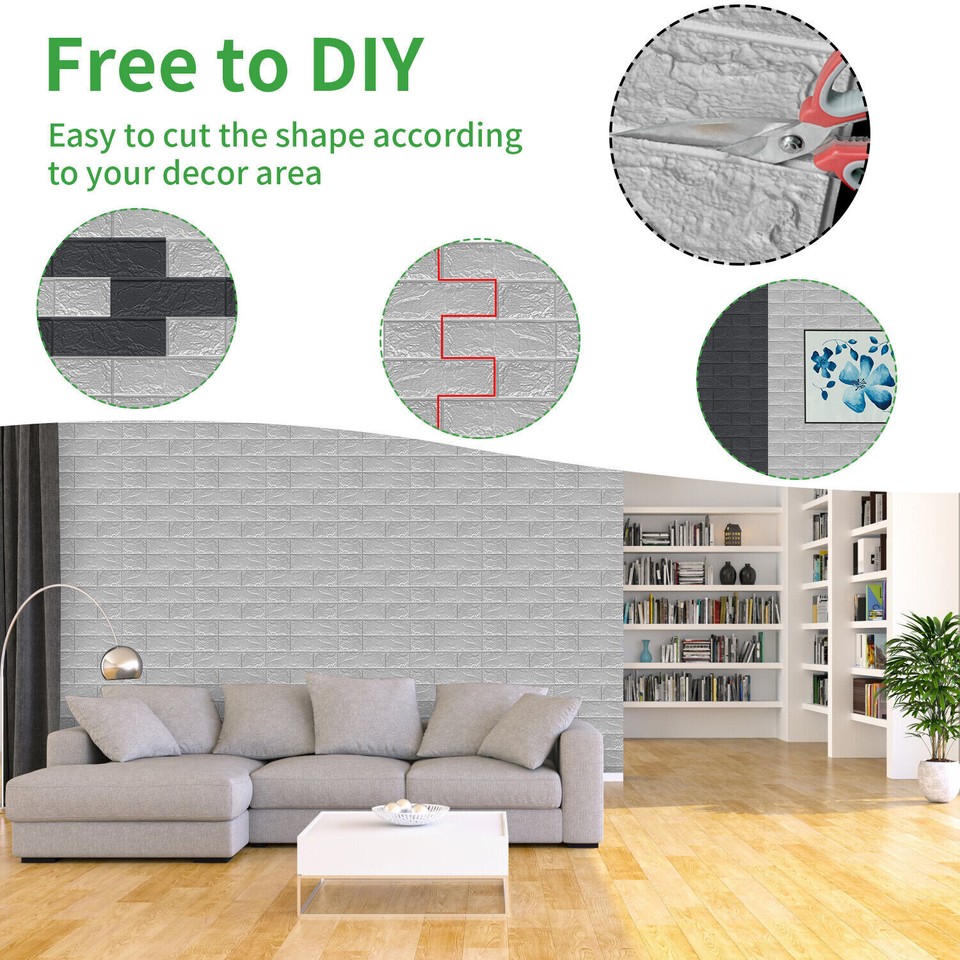 100Pcs Self Adhesive 3D Tile Foam Stick Wall Paper Brick.Wall Sticky ...