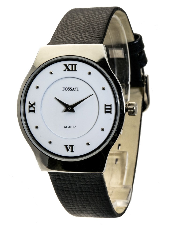 FOSSATI:MENS' LEATHER BAND ROUND EXTRA SLIM CASE TWO HANDS ANALOG ...