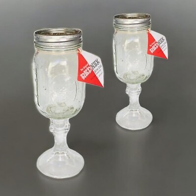 Set of 2 Redneck Mason Jar Wine Glasses - Clear, 16oz 96069222224| eBay