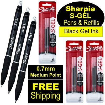 Sharpie S Gel 0.7mm Medium Point, Black Gel Ink, 3 Pens & 3 Packs of ...