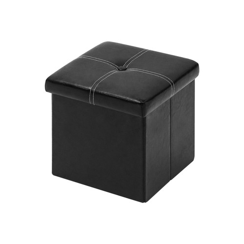 Storage Ottoman with Faux Leather Foldable Small Square Foot Rest ...