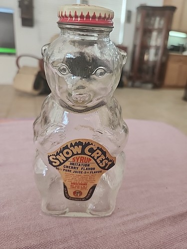Vintage 1950's Snow Crest Bank Bottle Clear Glass Bear 7.25" Tall with ...