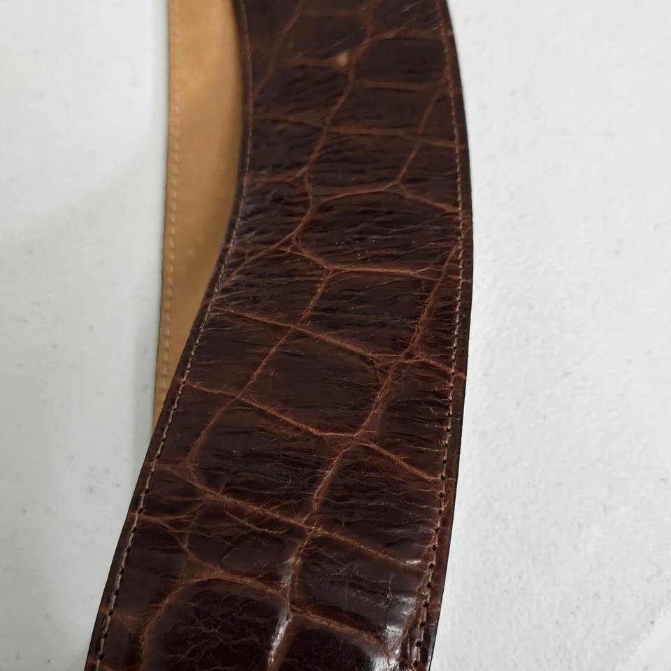 Streets Ahead Women's Brown Croc Embossed Leather Belt Gold Scroll ...