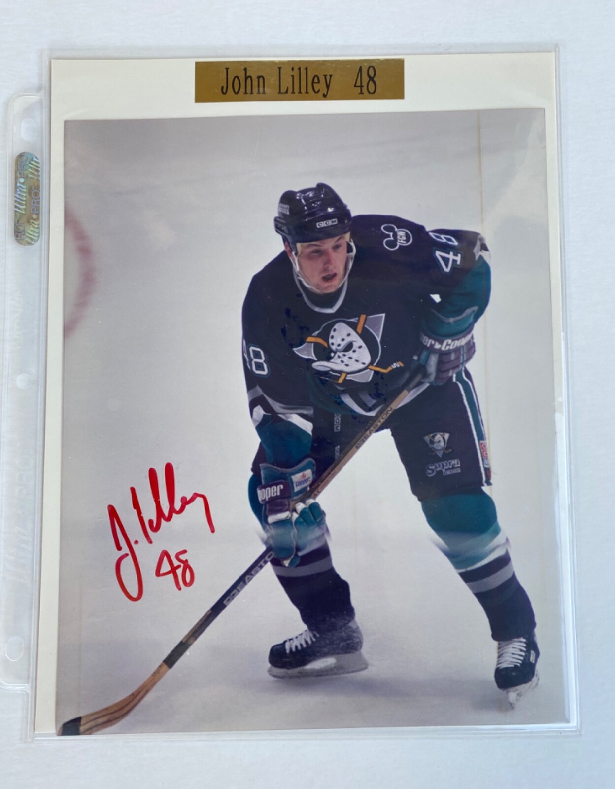 JOHN LILLEY Anaheim Ducks Hockey inaugural season Signed 8x10 Photo W ...