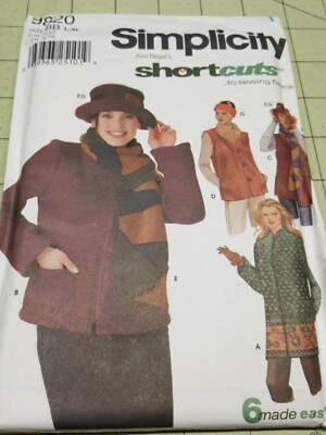 Simplicity Pattern 9820 Vests Hat Scarf Headbands Fleece DIY Sizes L XL ...
