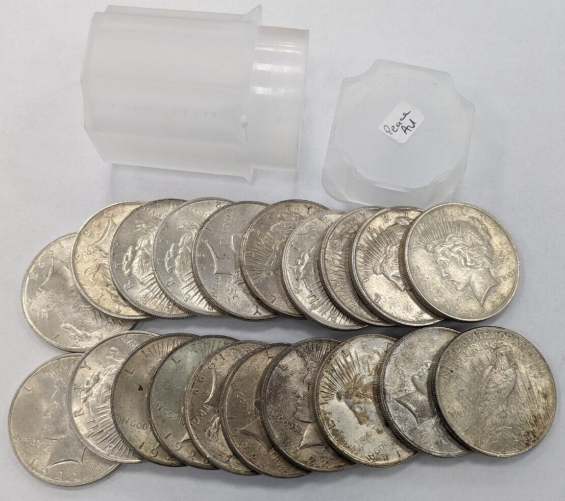 United States Silver $1 Peace Dollar Roll of 20 Coins - About Unc (AU ...