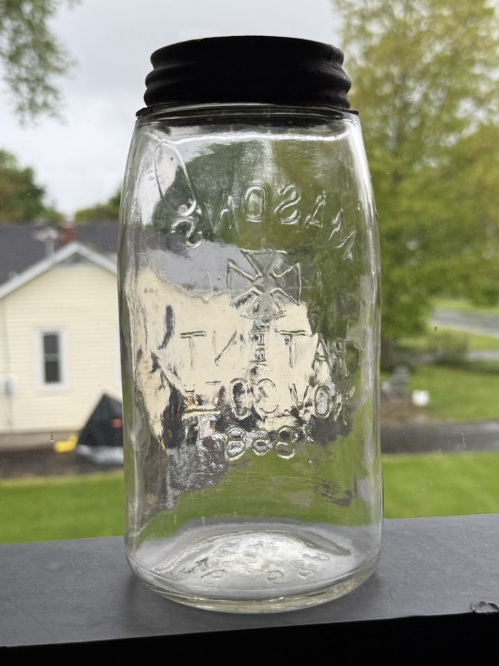 Dead clear Masons Patent 1858 Quart Jar Masons Over Hero Cross Ground ...