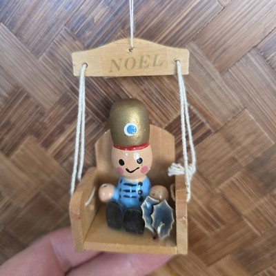 Little Wooden Drummer Boy On A Swing Christmas Ornament Wood Noel Hand ...