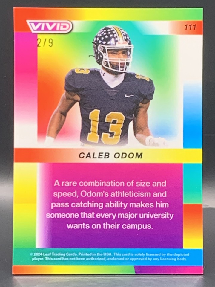 2024 Leaf Vivid Caleb Odom Lava Gray /9 - Alabama Crimson Tide | eBay