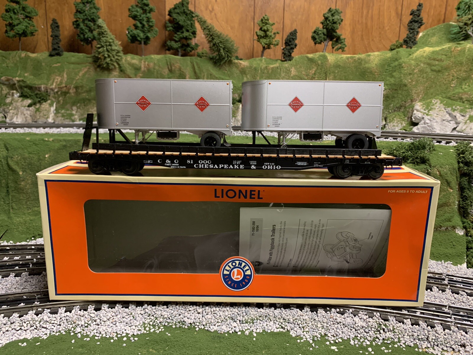 LIONEL CHESAPEAKE OHIO REA PS-4 FLAT CAR W/ PUP PIGGYBACK TRAILERS! O ...