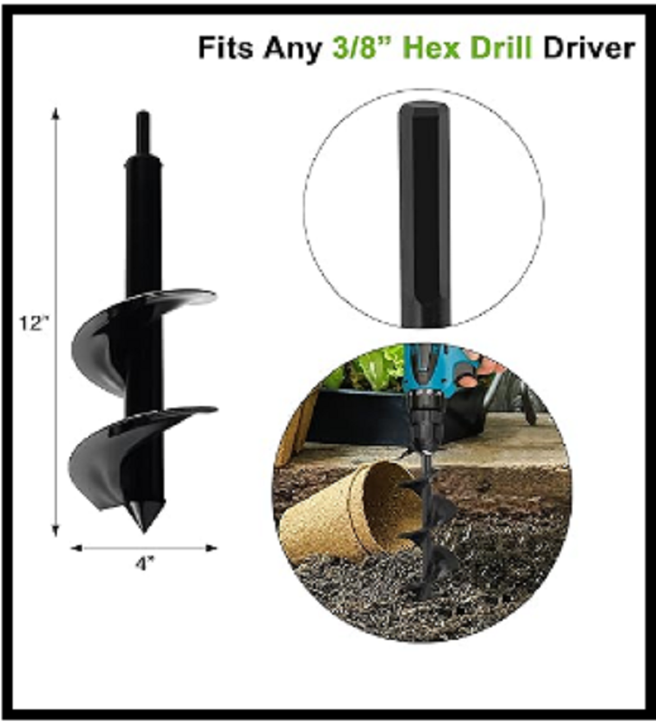 4 x 12 Inch Auger Drill Bit for Planting, Garden Auger Spiral Drill Bit ...