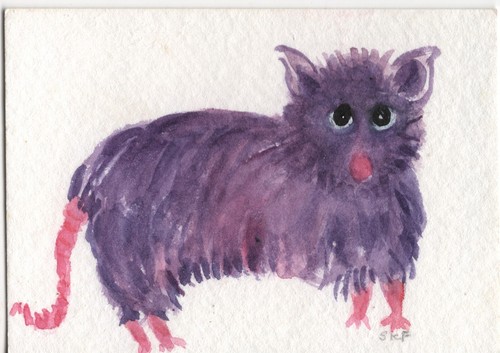 ORIGINAL Purple Opossum ACEO Animal Nature Watercolor Sharon Foster Art ...