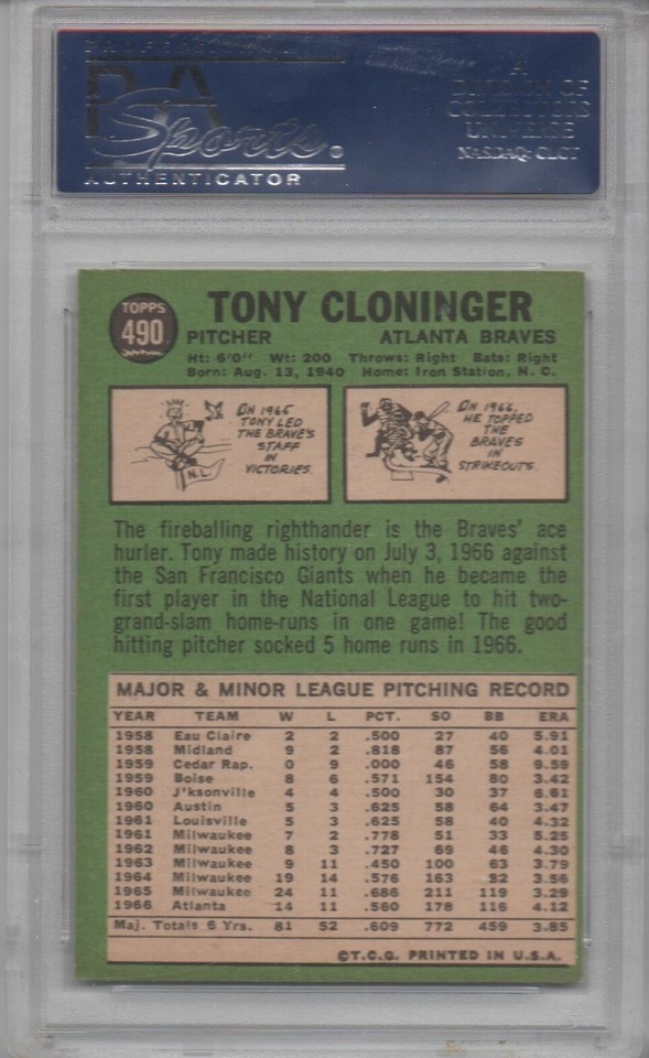 1967 Topps Tony Cloninger #490 PSA 7 NM Braves | eBay