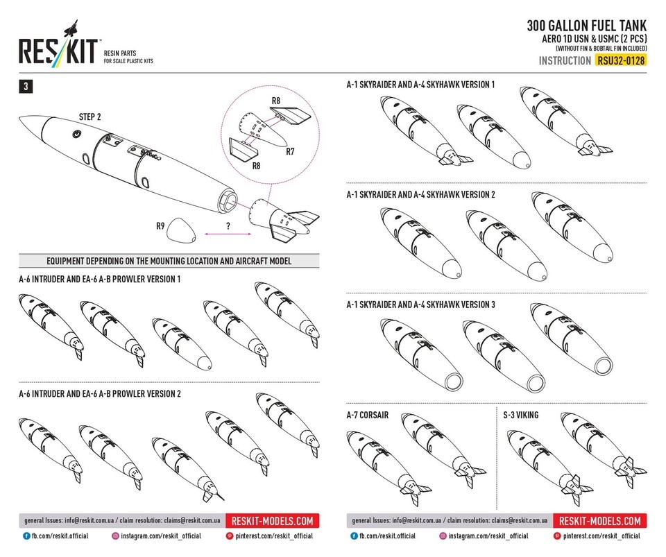 300 gallon fuel tank AERO 1D USN & USMC (2 pcs) Scale 1:32 ResKit RSU32 ...