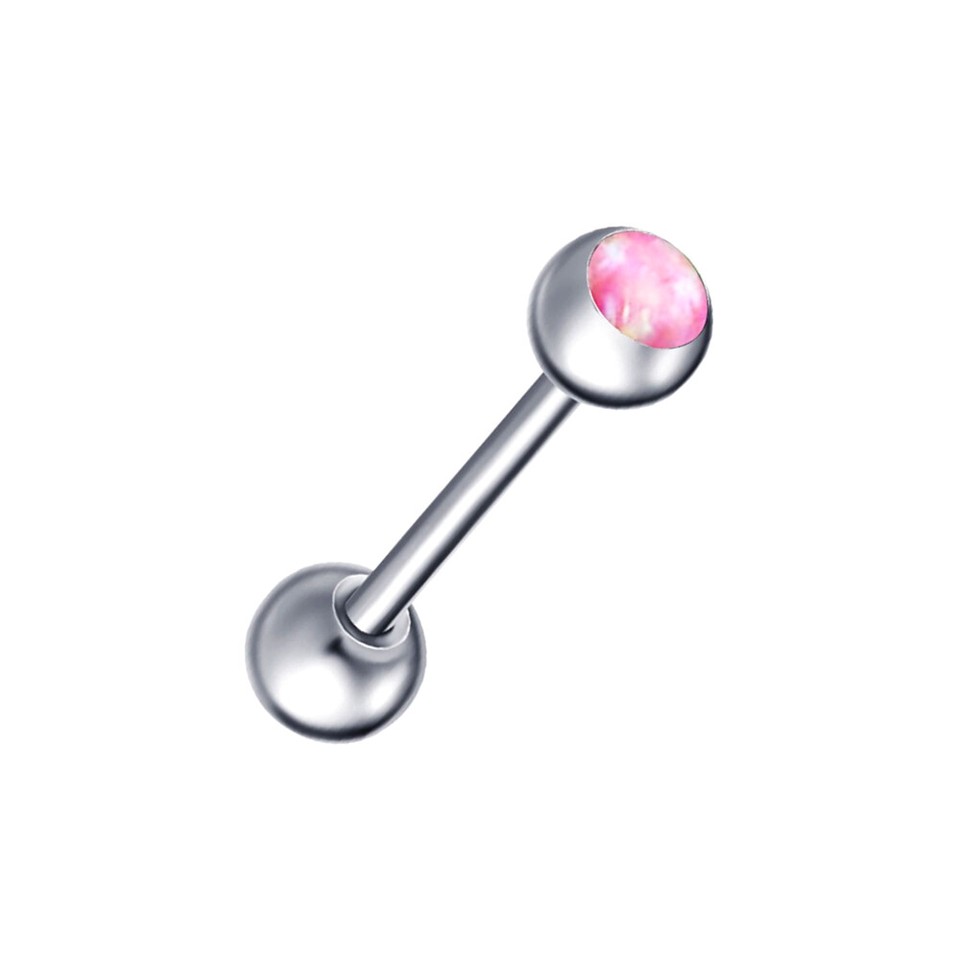 Opal Gem Tongue Barbell 16/19/22mm Steel Bar Nipple Ring Body Piercing ...