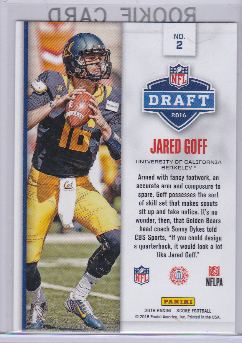 JARED GOFF Score GOLD INSERT ROOKIE CARD Los Angeles Rams Football 2016 ...