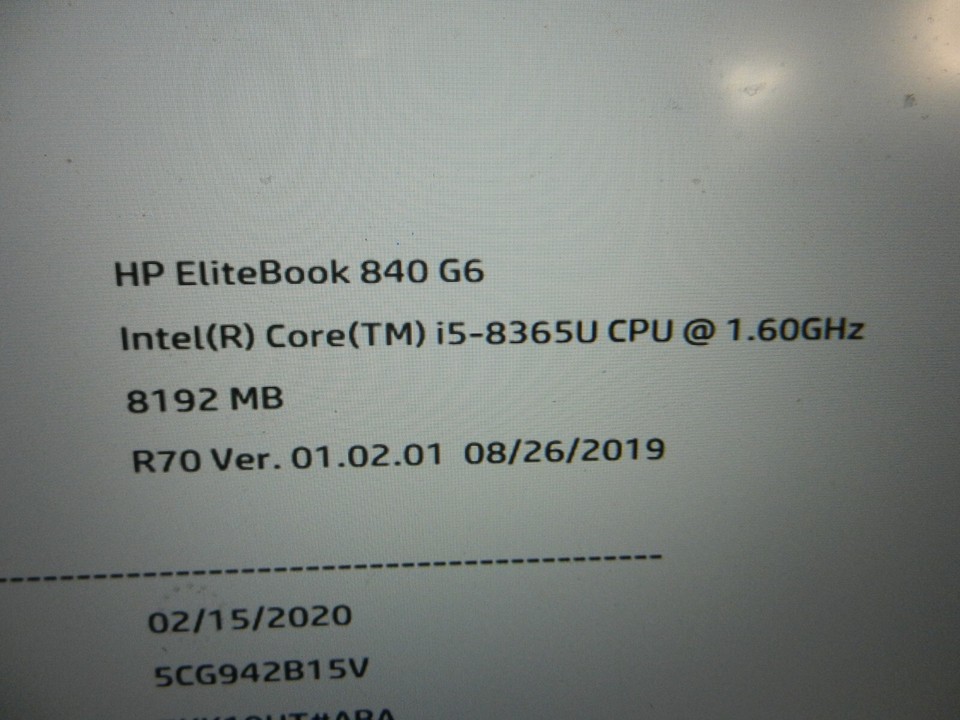 HP EliteBook 840 G6 Intel Core i5-8365U @ 1.60GHz / 8GB RAM / NO HDD ...