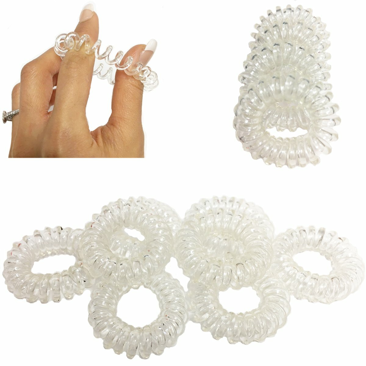 10 Hair Bobbles Spiral Coil Elastic Tie Wired Bands Stretchy Plastic ...