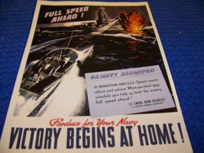 U.S. NAVY "FULL SPEED AHEAD"...1-PAGE PROPAGANDA POSTER (340JJ) | eBay
