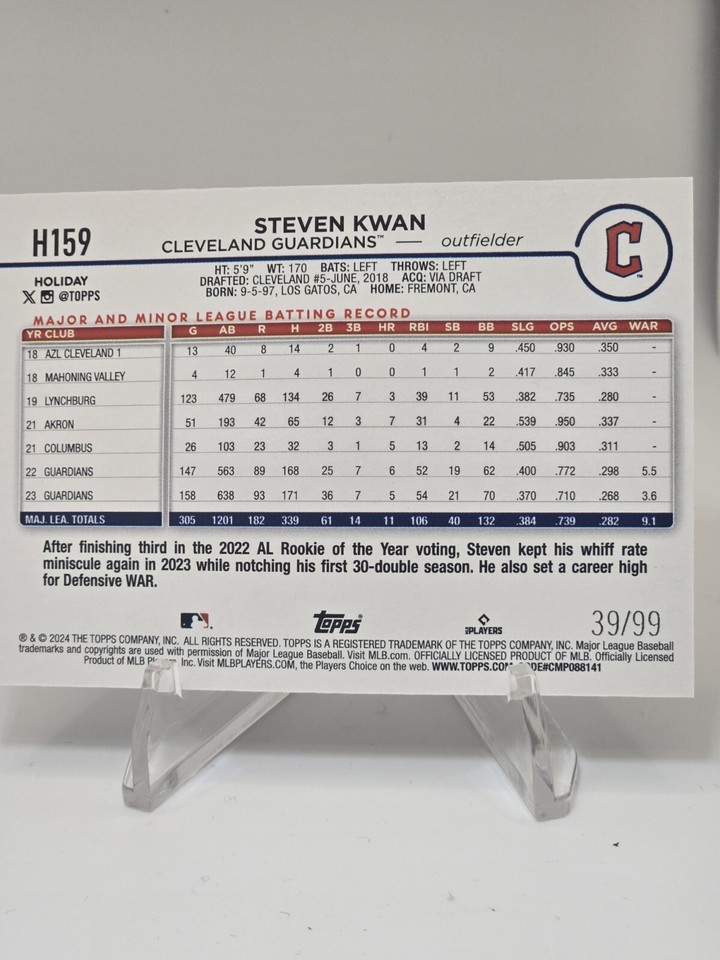 Steven Kwan 2024 Topps Holiday H159 Purple Metallic Tree Parallel | eBay