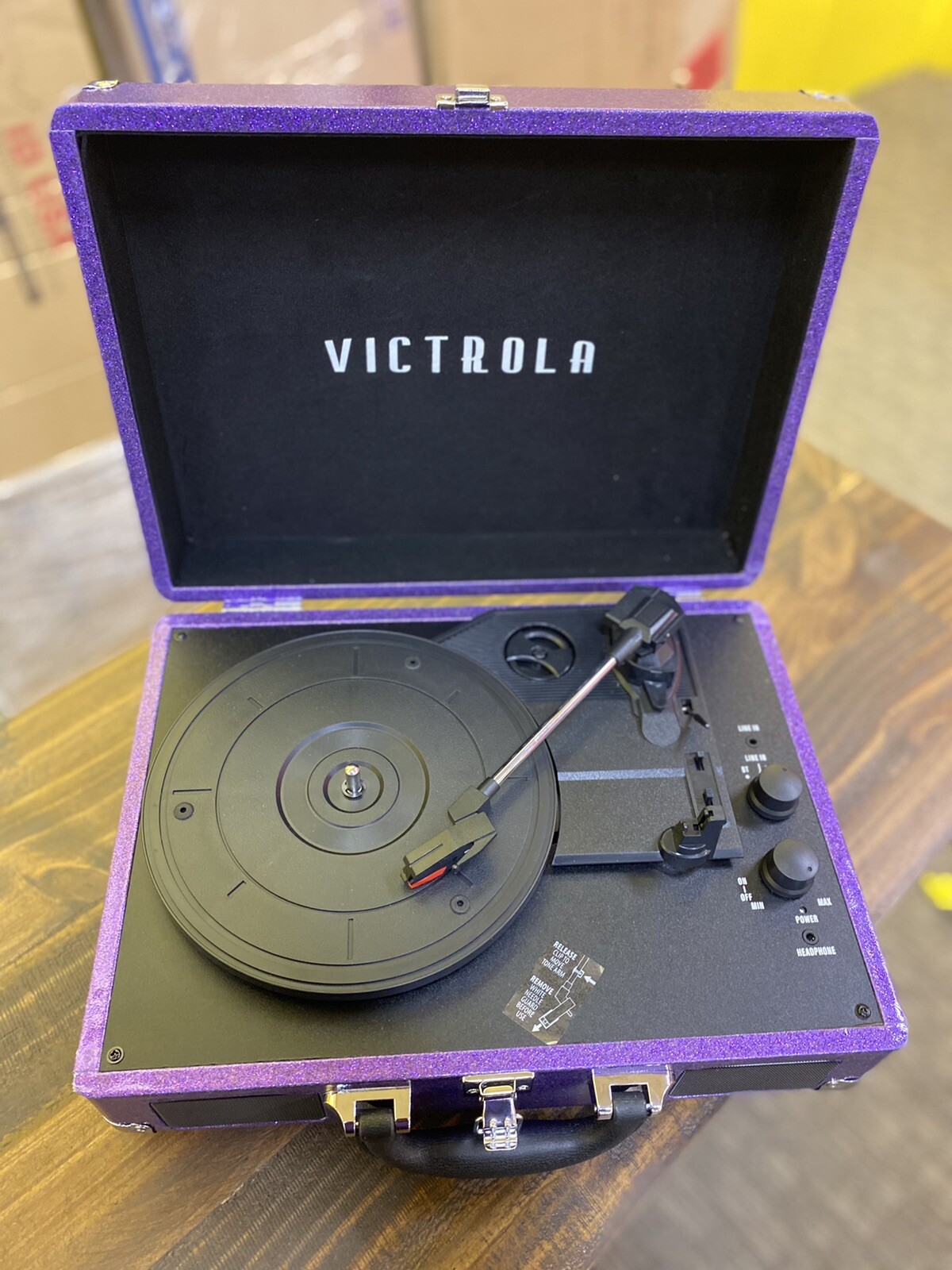 Victrola 3-speed Suitcase Record Player Purple Glitter w/ Bluetooth No ...